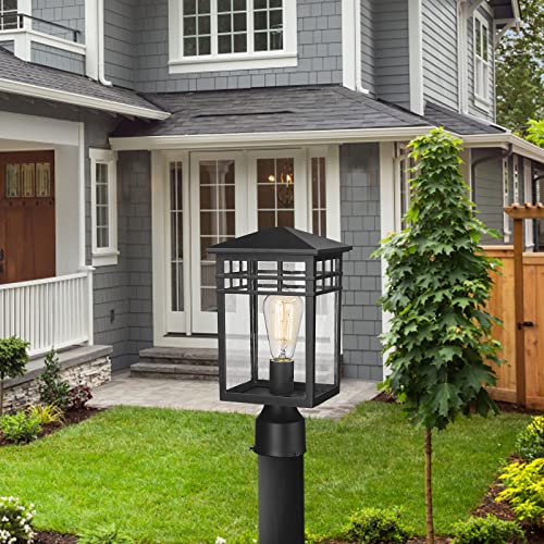 Diyel Outdoor Post Light Fixture, Modern Exterior Pillar Lantern with Black Finish & Seeded Glass, Pole Light for Garden, Backyard, Courtyard, Patio, Porch, RZ009-P BK