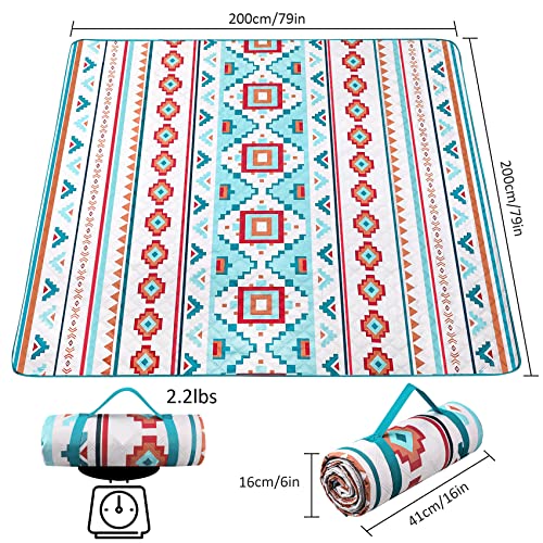 ZYlifemagic Extra Large Outdoor Picnic Blankets Waterproof, for The Beach, Camping Travelling on The Grass, Park Blanket, Rolling Up Packaging,Portable Carring, 79" x 79" Picnic Mat - Aksu Style