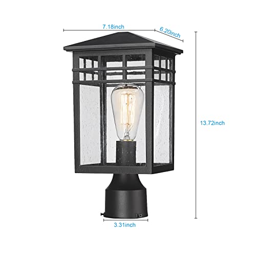 Diyel Outdoor Post Light Fixture, Modern Exterior Pillar Lantern with Black Finish & Seeded Glass, Pole Light for Garden, Backyard, Courtyard, Patio, Porch, RZ009-P BK