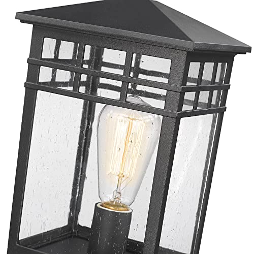 Diyel Outdoor Post Light Fixture, Modern Exterior Pillar Lantern with Black Finish & Seeded Glass, Pole Light for Garden, Backyard, Courtyard, Patio, Porch, RZ009-P BK