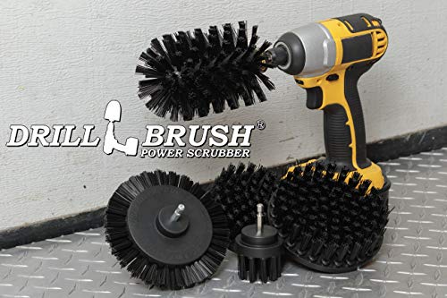 Drill Brush Power Scrubber by Useful Products - 4 Piece Black Drillbrush Ultra Stiff Cleaning Brush Set - Metal Brush for Drill Alternative - Grill Brush for Cordless Drill - Grill Grate Cleaner Brush