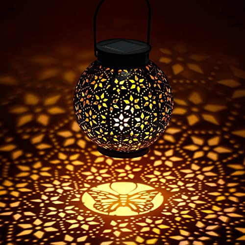 Solar Lantern Outdoor Garden Decor- 2 Pack OxyLED Lanterns Waterproof Decorative Retro Metal Solar Powered Lights with Hanging Handle for Table Patio Yard Backyard Pathway Walkway Christmas