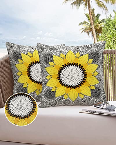 Pack of 2 Outdoor Waterproof Pillow Covers 20x20 inch Mandala and Sunflower Flower Geometry Pattern Throw Pillow Covers Decorative Cushion Covers for Patio Garden Tent