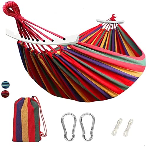 Outdoor Double Hammock, Portable Cotton Canvas Hammock for 2 Person, Max Load is 450lbs with Carry Bag, Tree Strap and Rope, Porch, Garden, Outdoor/Indoor, Patio and Backyard for Camping