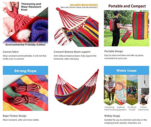 Outdoor Double Hammock, Portable Cotton Canvas Hammock for 2 Person, Max Load is 450lbs with Carry Bag, Tree Strap and Rope, Porch, Garden, Outdoor/Indoor, Patio and Backyard for Camping