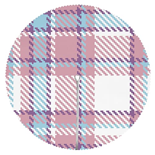 Checkered Pattern Round Outdoor Tablecloth,Round Tablecloth with Umbrella Hole and Zipper for Patio Garden,Waterproof Spill-Proof,for Backyard Party BBQ Decor(72" Round,Pale Blue Purple Lilac)