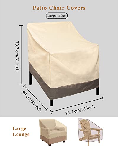 Patio Chair Covers Waterproof Heavy Duty Outdoor Patio Furniture Covers, Stackable Outside Lounge Deep Seat Covers, Large Lawn Sofa Covers Water Resistant,600D Oxford Cloth,Standard-2 Pack,Khaki&Brown