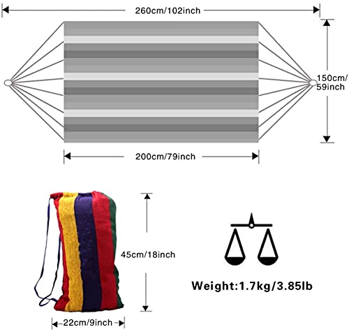 Outdoor Double Hammock, Portable Cotton Canvas Hammock for 2 Person, Max Load is 450lbs with Carry Bag, Tree Strap and Rope, Porch, Garden, Outdoor/Indoor, Patio and Backyard for Camping