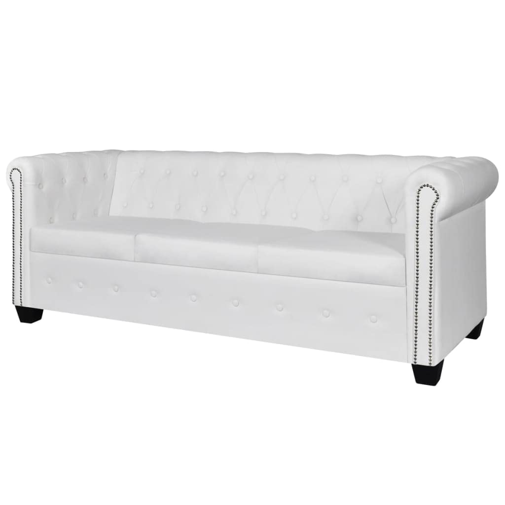 CUSON Chesterfield Sofa 3-Seater | Modern 3-Seat Sofa Couch | Faux Leather Living Room Sofa | White Artificial Leather with Wooden Frame 78.9" x 29.9" x 27.6"