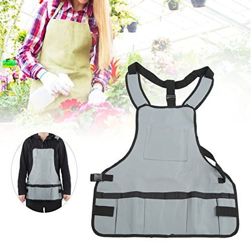 ENTHUSRI Garden Apron Oxford with Pockets Cloth Reusable Outdoor Barbecue BBQ Grill Apron for Men Women Gray