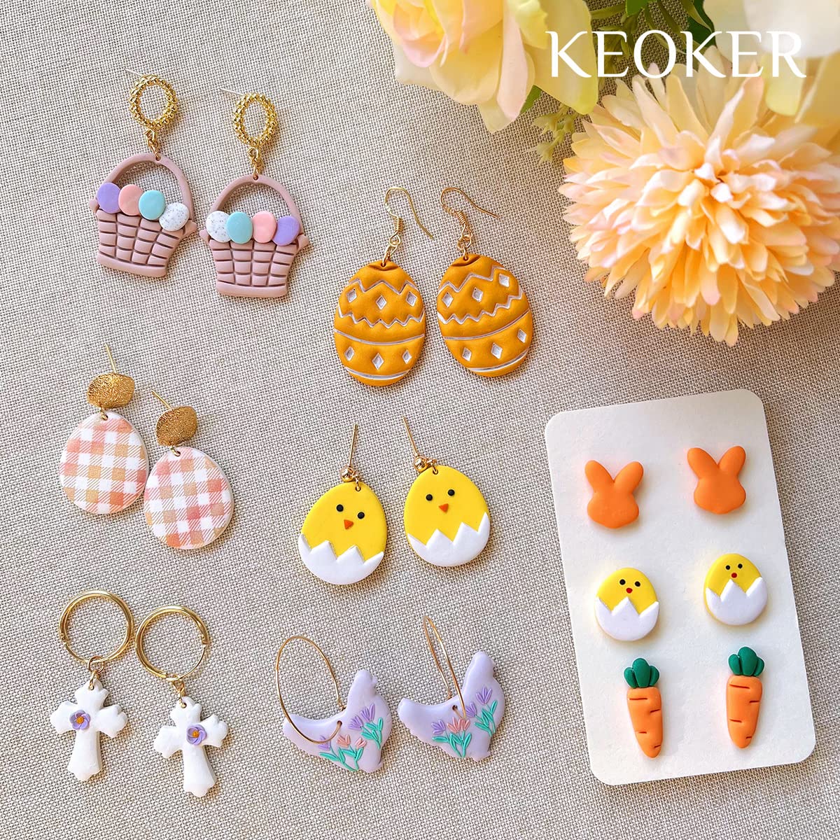 Keoker Polymer Clay Cutters, Easter Polymer Clay Cutters for Earrings Making, 11 Shapes Easter Day Clay Cutters, Small Easter Clay Cutters for Polymer Clay Jewelry