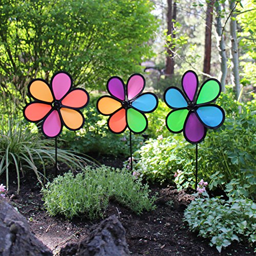 In the Breeze 6-Petal Flower Spinner, 10-Inch Neon Fusion Flower Spinner, 3 Pack, 2735
