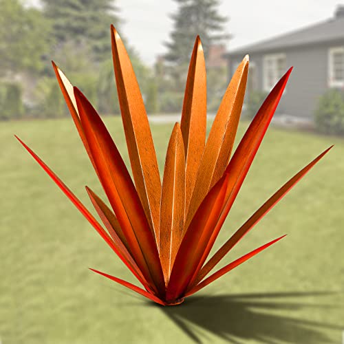 Homight Large Agave Sculpture Rustic Metal Agave Plant Outdoor Interior Decoration Outdoor Lawn Decoration Yard Wooden Posts Matching Garden Suitable for Patio⌠(Big, red)