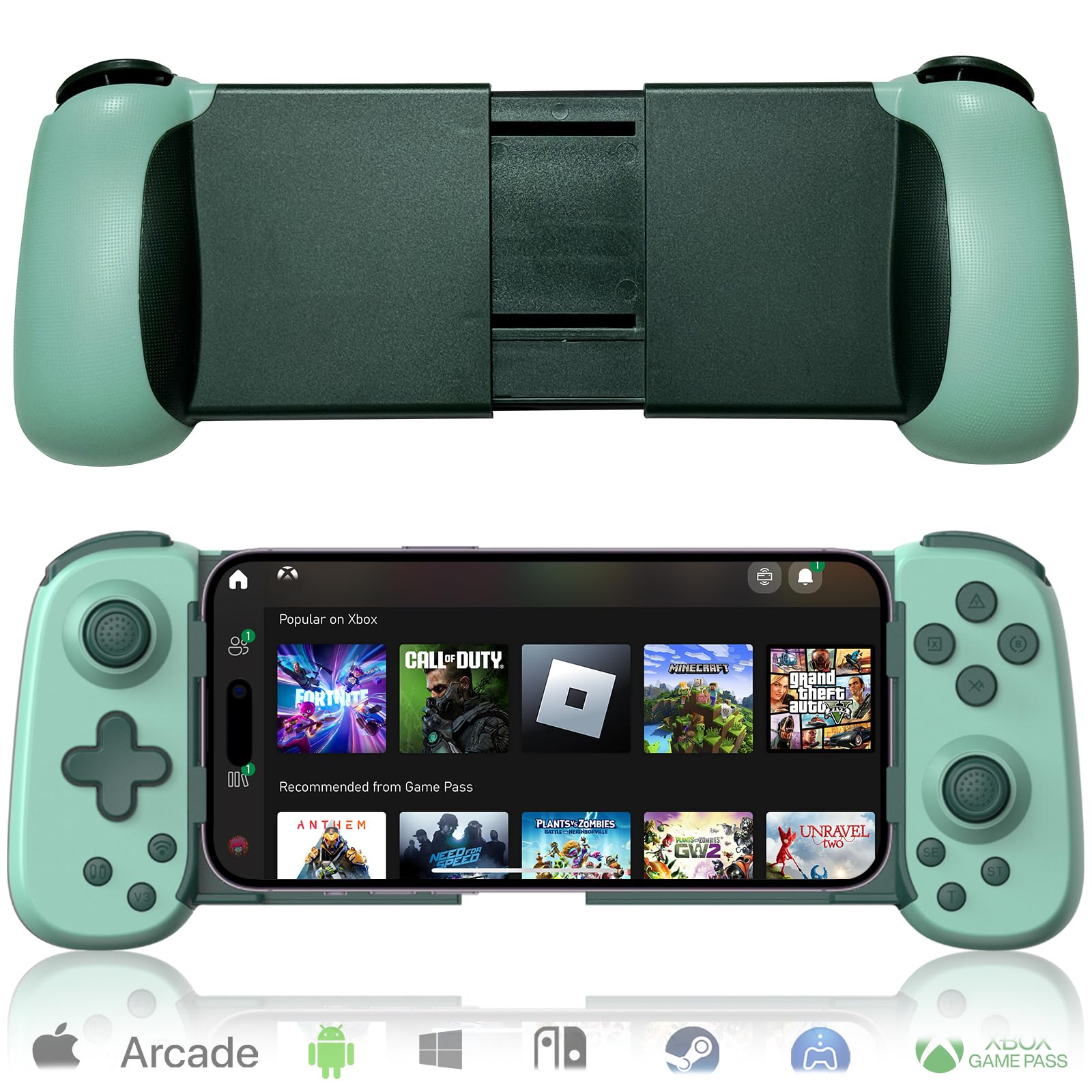 arVin Mobile Gaming Controller for Android, iOS with Phone CASE Support, Wireless Gamepad for iPhone/iPad/Samsung/Tablet/Switch/PS4/PC - Play Xbox Cloud Gaming/PS Remote Play/Steam Link/GeForce Now