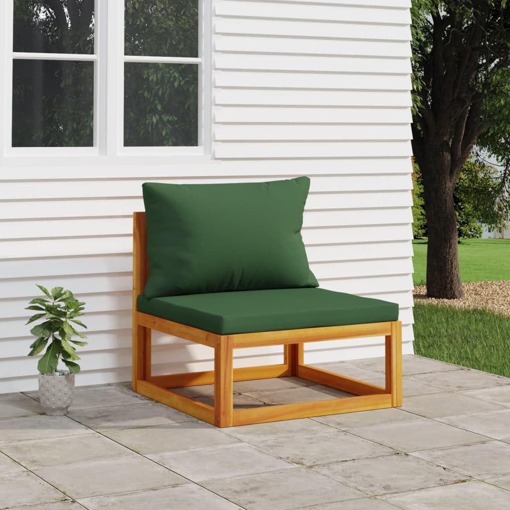 CUMYZO Patio Middle Sofa with Green Cushions Solid Wood Acacia,Furniture Outdoor Furniture Outdoor Seating Outdoor Sectional Sofa Units