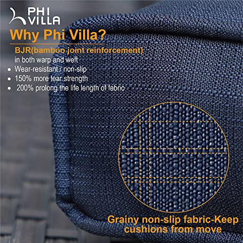 PHI VILLA 9 Pieces Patio Furniture Set with Fire Pit Rattan Sectional Sofa Set Outdoor Wicker Patio Conversation Sets with Coffee Table, CSA Approved Gas Fire Pit Table(28 Inch, Navy Blue)
