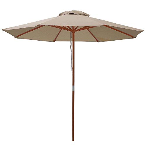 Yanika 9ft Wooden Patio Umbrella - Outdoor Umbrella with Stand - Outside Umbrella for Patio, Garden, Lawn, Deck, Backyard, Pool Yard, Beach Sunshade (Tan)