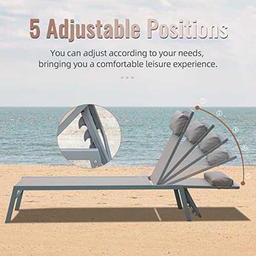 Domi Patio Chaise Lounge Set of 3, Aluminum Lounge Chairs with 5 Adjustable Positions, Outdoor Chaise Lounge for Pool, Deck, Garden, Backyard, Sunbathing(Khaki)
