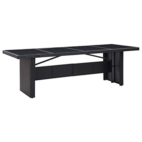 BIGBARLEY Vintage Rustic Patio Table, Outdoor Patio Furniture, Outdoor Coffee Side Table for Patio,Gardens, Yards, Patio Table Black 94.5"x35.4"x29.1" Poly Rattan and Glass