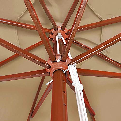 Yanika 9ft Wooden Patio Umbrella - Outdoor Umbrella with Stand - Outside Umbrella for Patio, Garden, Lawn, Deck, Backyard, Pool Yard, Beach Sunshade (Tan)