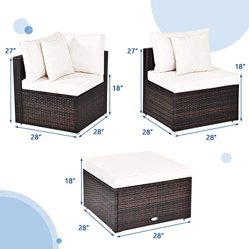 HAPPYGRILL 4-Pieces Patio Furniture Set Rattan Wicker Conversation Set with Ottoman Outdoor Sectional Sofa Set with Cushion & Pillow for Garden Lawn Balcony Backyard