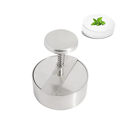 Kayzyue Adjustable Burger Press Stainless Steel Hamburger Patty Maker Non Stick Burger Maker Smash Burger Mold for Veggie Meat Beef Pork Lamb Cheese Halal BBQ Barbecue Grill - with 100 Wax Paper