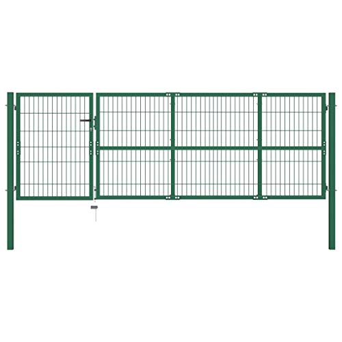 GOLINPEILO Outdoor Garden Gate, Garden Fence Gate with Posts, Patio Gate Metal Fencing Border for Yard Outdoor, Entry Gate, 137.8"x39.4" Steel Green