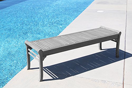Vifah Renaissance Outdoor Patio 5-Foot Hand-Scraped Wood Backless Garden Bench