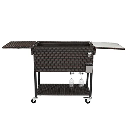 DZMARK 80QT Gradient Rattan with Wine Rack Stainless Steel Panel Drain Pipe Without Foam Freezer Incubator for Outdoor BBQ for Poolside, Backyard, Garden Powerful & Sturdy