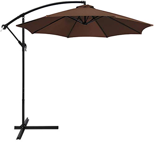 XtremepowerUS 96065 10 ft 8 Ribs Cantilever Offset Hanging Umbrellas Garden with Cross Base, Brown