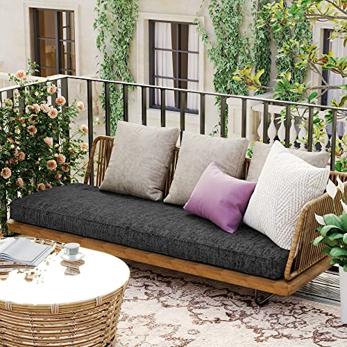 Sundale Outdoor Waterproof Olefin Bench Cushion, Outdoor/Indoor Durable Thicken Pad with Adjustable Straps, Patio Garden Sofa Settee Couch Loveseat Cushion (Dark Gray, 59" W x 18" D x 4" T)