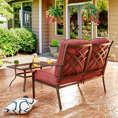 PatioFestival Patio Furniture Sets 4 Piece Metal Outdoor Sofas with 6.3 Inch Cushion Bistro Conversation Set(4PC,Red)