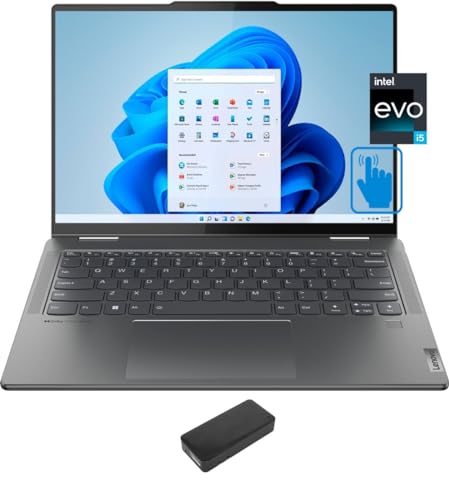 Lenovo Yoga 7i Home & Entertainment 2-in-1 Laptop (Intel i5-1335U 10-Core, 8GB LPDDR5 5200MHz RAM, 512GB SSD, Intel Iris Xe, 14.0" 60 Hz Touch 2240x1400, Fingerprint, Win 11 Home) with USB-C Dock