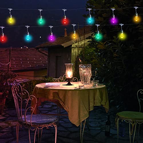 48FT Outdoor RGB String Lights with 15 S14 E26 Waterproof LED Bulbs， String Lights Patio Lights with Remote Control for Bistro Backyard Garden Cafe Pergola-15 Bulb