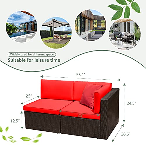 Devoko 2 Pieces Patio Furniture Sofa Sets Outdoor All-Weather Sectional Corner Sofa and Armless Sofa (Red)