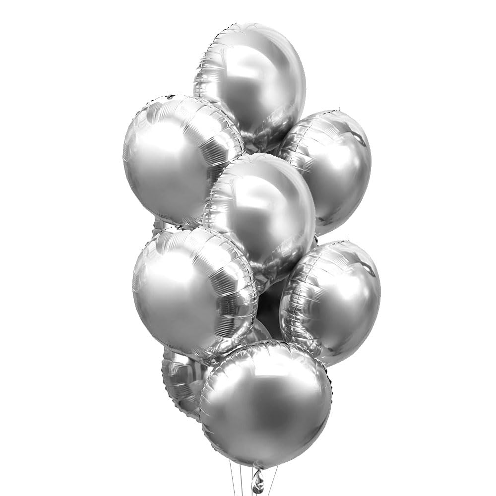 Siticoto 18" Silver Round Shaped Foil Balloons Mylar Helium Balloons for Bridal Shower Engagement Birthday Party Pack of 20