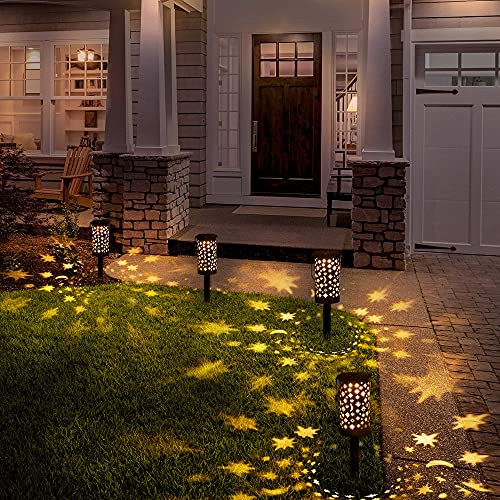 GIGALUMI 6 Pack Solar Lights Outdoor Hanging Lanterns, Metal Star Moon Lantern Lights Decorative with Stakes, Patio Decor Lanterns Outdoor Waterproof for Garden, Yard, Tree, Pathways (Warm White)