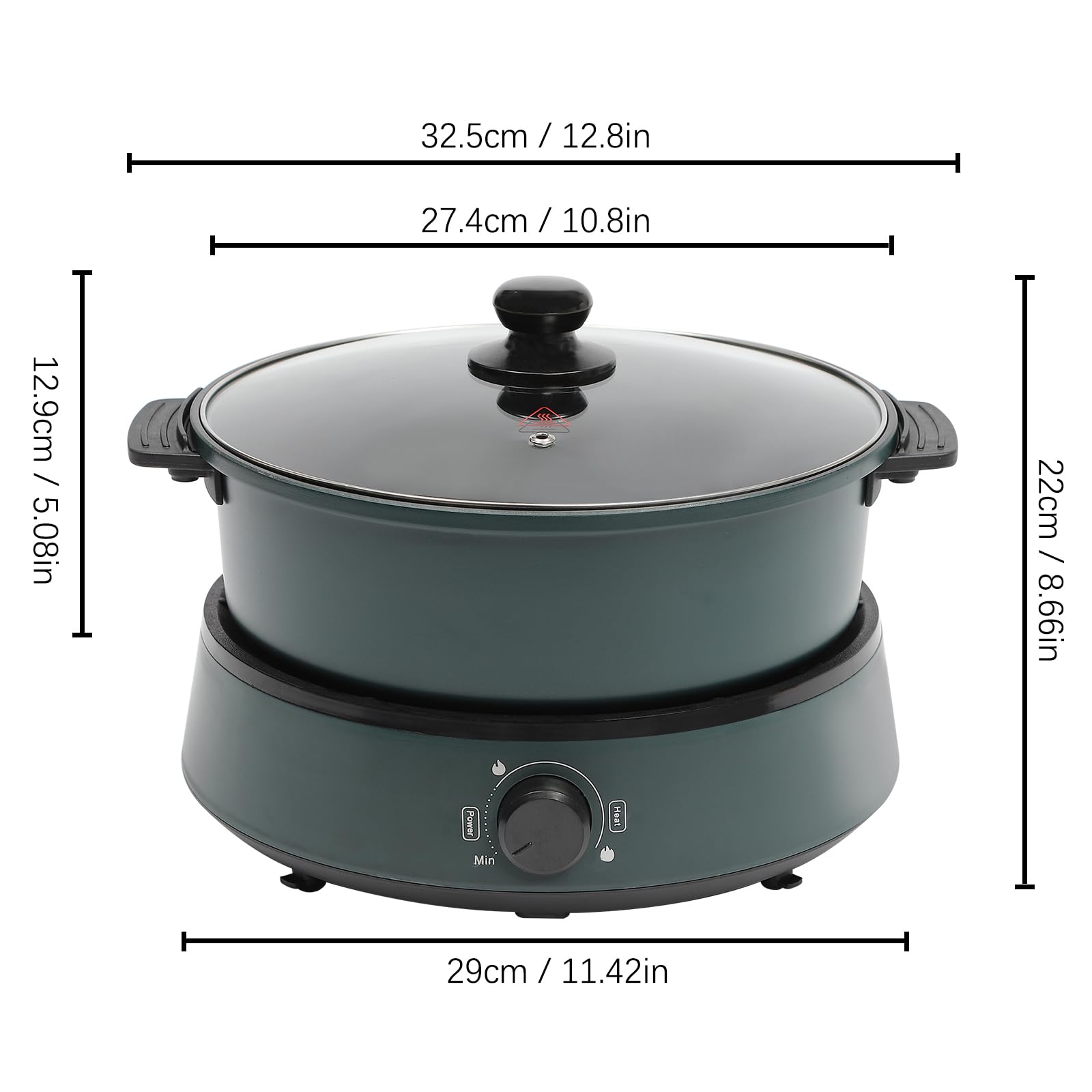 1350W 4.2Qt Electric Hot Pot with Lid, Electric Skillet, Adjustable Temperature, for Boiling Steaming Baking, 12.8 * 8.66 * 11.42 inch, 110V, Aluminum, Iron