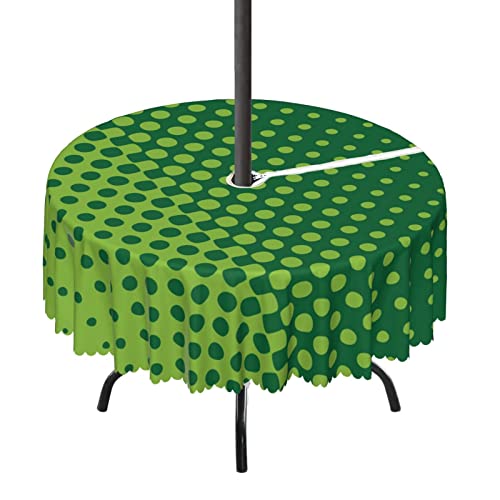Abstract Green Pattern Round Outdoor Tablecloth,Round Table Cloth Washable Water Resistance Tablecloth with Umbrella Hole Zippered,for Patio Garden Tabletop Decor(72" Round,Forest Green Lime Green)