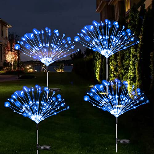 HPYDIY 4 Pack Solar Garden Lights Outdoor,Fireworks Lights 8 Modes 120 LED Solar Waterproof Decorative Firefly Lights Pathway Lawn Patio Decor DIY Lamp Landscape courtyards Parties Christmas(Blue)