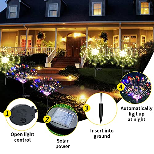 HPYDIY 4 Pack Solar Garden Lights Outdoor,Fireworks Lights 8 Modes 120 LED Solar Waterproof Decorative Firefly Lights Pathway Lawn Patio Decor DIY Lamp Landscape courtyards Parties Christmas(Blue)