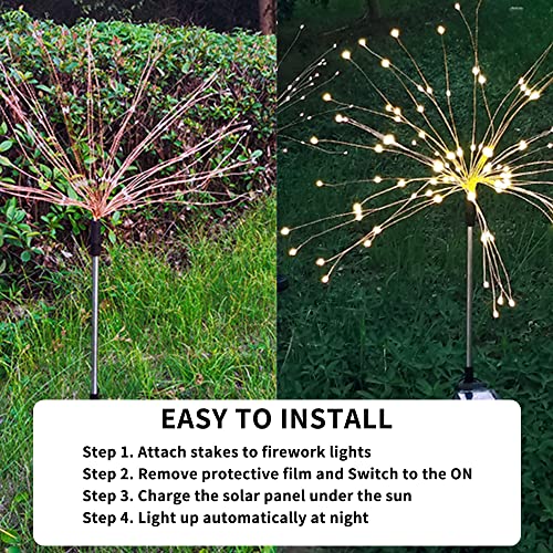 HPYDIY 4 Pack Solar Garden Lights Outdoor,Fireworks Lights 8 Modes 120 LED Solar Waterproof Decorative Firefly Lights Pathway Lawn Patio Decor DIY Lamp Landscape courtyards Parties Christmas(Blue)