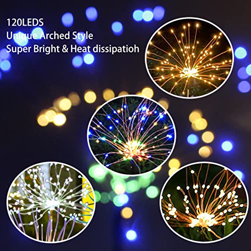HPYDIY 4 Pack Solar Garden Lights Outdoor,Fireworks Lights 8 Modes 120 LED Solar Waterproof Decorative Firefly Lights Pathway Lawn Patio Decor DIY Lamp Landscape courtyards Parties Christmas(Blue)