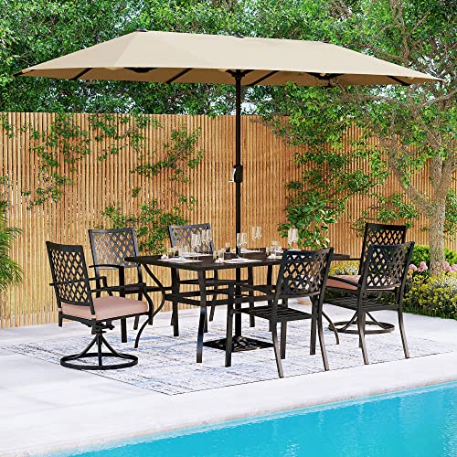 MFSTUDIO 7-Piece Metal Outdoor Patio Dining Set with 6 Armrest Chairs and 1 Steel Rectangular Table with 1.57β Umbrella Hole, L60 x W38 x H28 Table, 4 Backyard Garden Chairs, 2 Swivel Chairs, Black