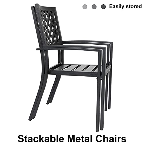 MFSTUDIO 7-Piece Metal Outdoor Patio Dining Set with 6 Armrest Chairs and 1 Steel Rectangular Table with 1.57β Umbrella Hole, L60 x W38 x H28 Table, 4 Backyard Garden Chairs, 2 Swivel Chairs, Black