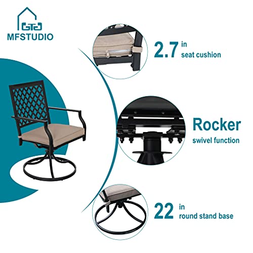 MFSTUDIO 7-Piece Metal Outdoor Patio Dining Set with 6 Armrest Chairs and 1 Steel Rectangular Table with 1.57β Umbrella Hole, L60 x W38 x H28 Table, 4 Backyard Garden Chairs, 2 Swivel Chairs, Black