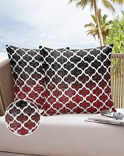 Vandarllin Outdoor Throw Pillows Covers 24X24 Set of 2 Waterproof Black and Red Ombre Gradient Decorative Zippered Lumbar Cushion Covers for Patio Furniture, Morocco Pattern