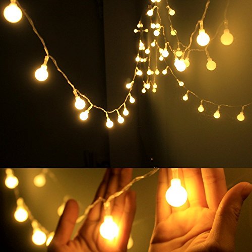 echosari Battery Operated String Lights, 16.5 Feet 50 LED Camping Globe Lights with Remote Timer 8 Modes Frosted Ball Fairy Light for Bedroom Wedding Xmas Tree Party Decoration (Warm White)