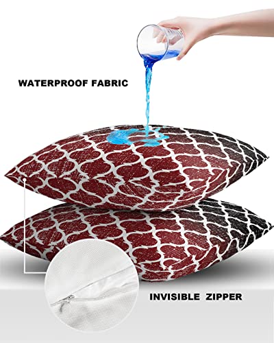 Vandarllin Outdoor Throw Pillows Covers 24X24 Set of 2 Waterproof Black and Red Ombre Gradient Decorative Zippered Lumbar Cushion Covers for Patio Furniture, Morocco Pattern
