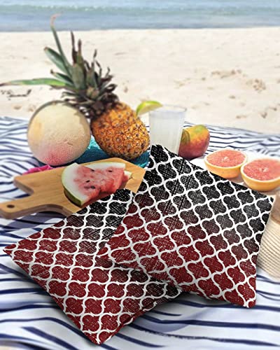 Vandarllin Outdoor Throw Pillows Covers 24X24 Set of 2 Waterproof Black and Red Ombre Gradient Decorative Zippered Lumbar Cushion Covers for Patio Furniture, Morocco Pattern